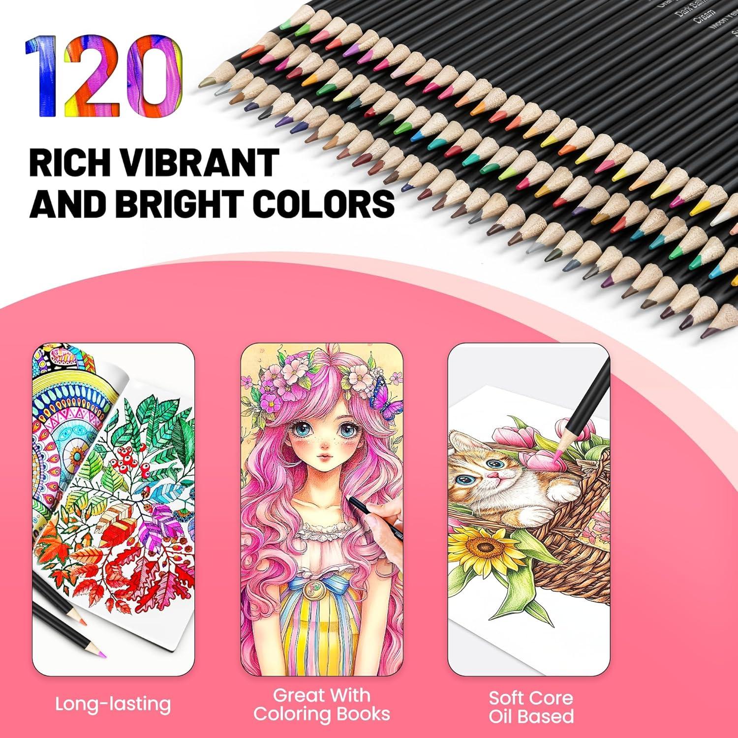 136 PCS Colored Pencils Set for Adult Coloring Books, 120 Colored ...